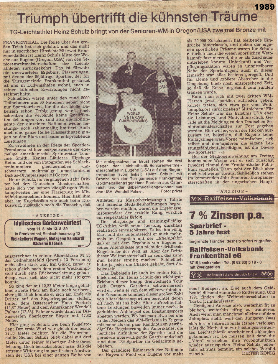 Heinz Schulz mit 87 Jahren verstorben – TG Frankenthal 1846 e.V.